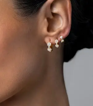 DAVID MORRIS Yellow Gold And Diamond Triolette Hexagon Single Hoop Earring