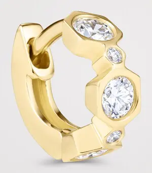 DAVID MORRIS Yellow Gold And Diamond Triolette Hexagon Single Hoop Earring