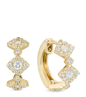 DAVID MORRIS Yellow Gold And Diamond Triolette Square Hoop Earrings - Clear