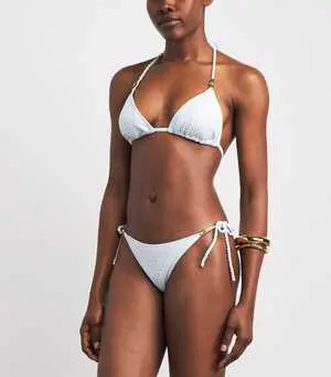 Heidi Klein Triangle Bikini Top With Foliate Motif And Gold-tone Hardware - Blue