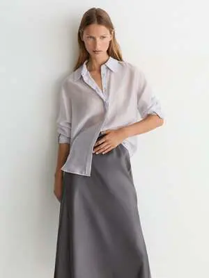 REISS Sofia Silk Slip Midi Skirt - Dark Grey