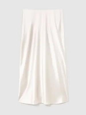 REISS Sofia Silk Slip Midi Skirt - Silver
