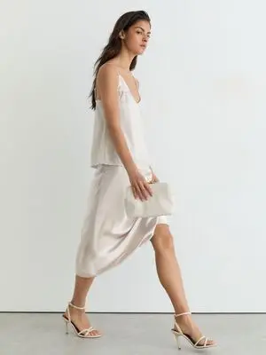 REISS Sofia Silk Slip Midi Skirt - Silver