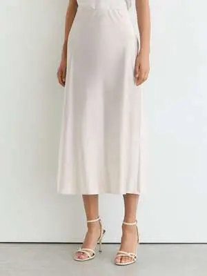 REISS Sofia Silk Slip Midi Skirt - Silver