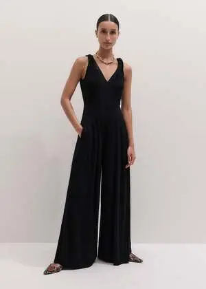 ME+EM Twist Strap Modal Jumpsuit With Belt - Black