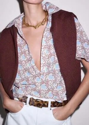 ME+EM Floral Print Pintucked Cotton Blouse
