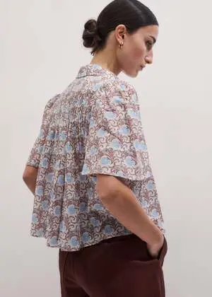 ME+EM Floral Print Pintucked Cotton Blouse
