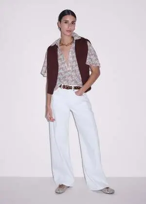 ME+EM Floral Print Pintucked Cotton Blouse