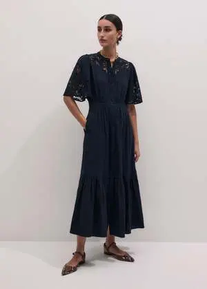 ME+EM Cheesecloth Embroidered Maxi Dress With Belt