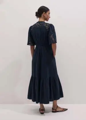 ME+EM Cheesecloth Embroidered Maxi Dress With Belt
