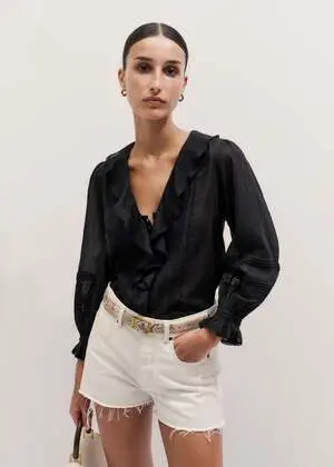 ME+EM Cotton Voile Ruffle Blouse