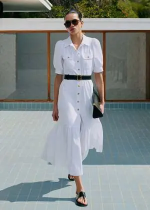 ME+EM Seersucker Midi Shirt Dress With Belt