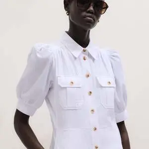 ME+EM Seersucker Midi Shirt Dress With Belt