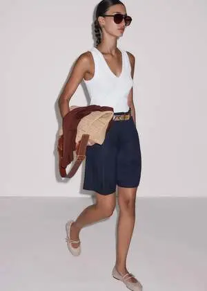 ME+EM Tailored Pleated Shorts - Navy
