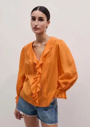 ME+EM Cotton Voile Ruffle Blouse