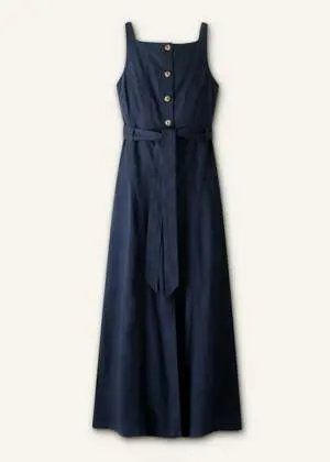ME+EM Crease-less Linen Button-front Maxi Dress With Belt