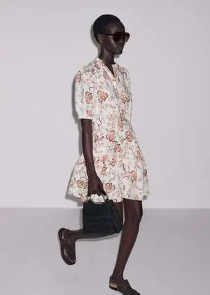 ME+EM Ornate Floral Paisley Print Creaseless Linen Short Dress - Light Cream/multi