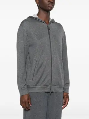 Brunello Cucinelli Cotton And Silk Blend Zip-up Hooded Cardigan - Grey