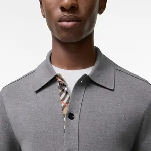 Burberry Check Trim Wool Cardigan - Grey