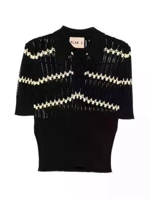 Plan C Zigzag Knit Polo Shirt - Black