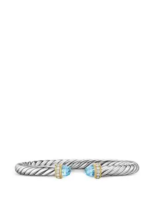 David Yurman Cable Flex® Bracelet In Sterling And 14k Yellow Gold With Sky Blue Topaz And Diamonds