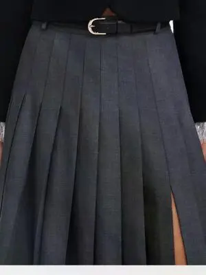 SELF-PORTRAIT Belted Pleated Maxi Skirt - Grey