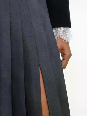 SELF-PORTRAIT Belted Pleated Maxi Skirt - Grey