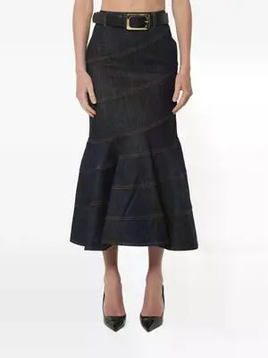 SELF-PORTRAIT Belted Mermaid-style Midi Skirt - Blue