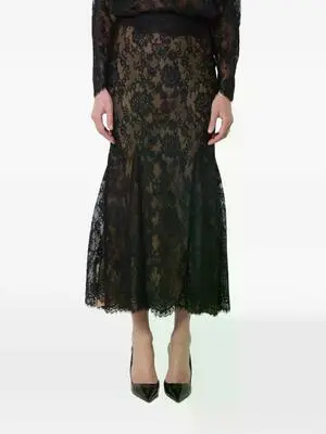 SELF-PORTRAIT Lace Overlay Scalloped-edge Midi Skirt - Black