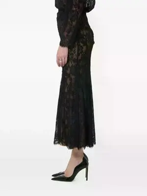 SELF-PORTRAIT Lace Overlay Scalloped-edge Midi Skirt - Black