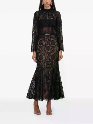 SELF-PORTRAIT Lace Overlay Scalloped-edge Midi Skirt - Black