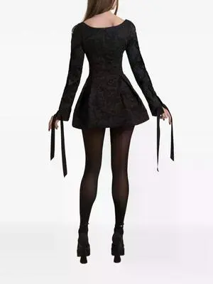 CONTESSA MILLS Julia Floral-jacquard Lace-up Dress - Black