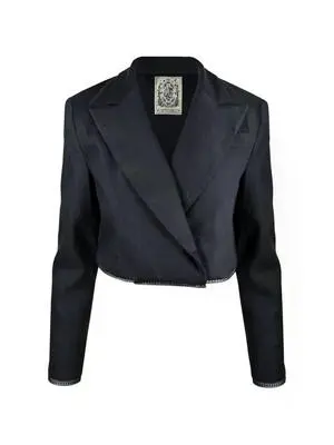 CONTESSA MILLS Morgaine Lace-trim Cropped Blazer - Black