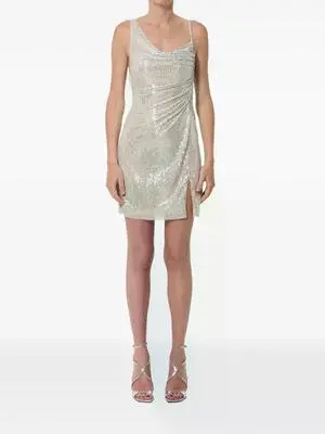 SELF-PORTRAIT Rhinestone Embellished Draped Mini Dress