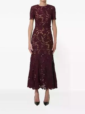 SELF-PORTRAIT Bordeaux Lace Textured Midi Dress