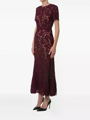 SELF-PORTRAIT Bordeaux Lace Textured Midi Dress