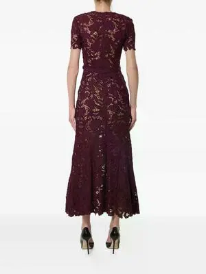 SELF-PORTRAIT Bordeaux Lace Textured Midi Dress