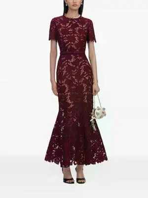 SELF-PORTRAIT Burgundy Lace Midi Dress - Red