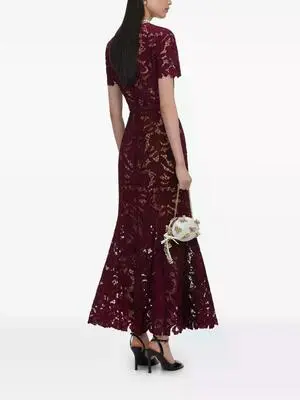 SELF-PORTRAIT Burgundy Lace Midi Dress - Red