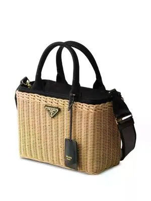 Prada Medium Wicker And Canvas Tote Bag