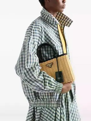 Prada Medium Wicker And Canvas Tote Bag