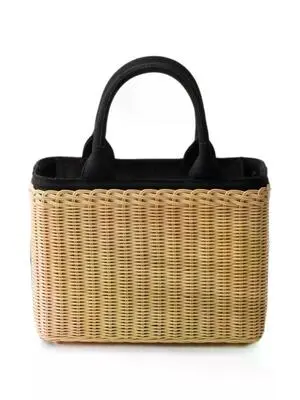 Prada Medium Wicker And Canvas Tote Bag