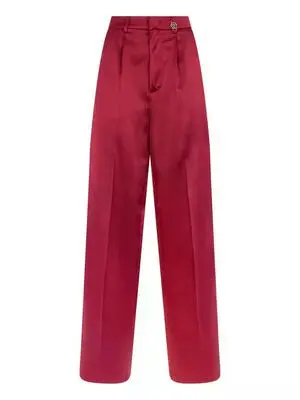 Philipp Plein Burgundy Satin Wide Leg Trousers