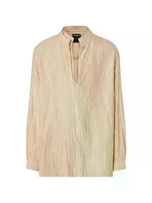 Zegna V-neck Striped Silk Shirt - Neutrals