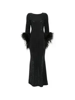 MIRON Crystal-embellished Feather-trim Dress - Black