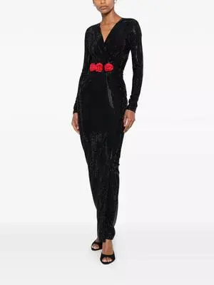 MIRON V-neck Maxi Dress With Floral Appliqu