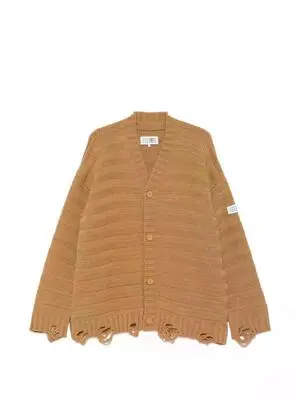 MAISON MARGIELA Distressed Ribbed-knit Cardigan - Neutrals