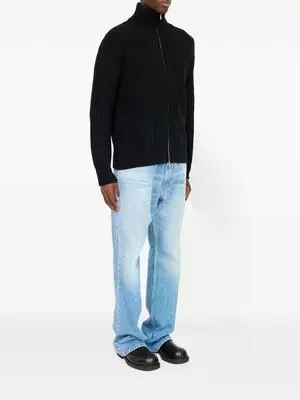 MAISON MARGIELA Ribbed Knit Zip-up Sweater - Black