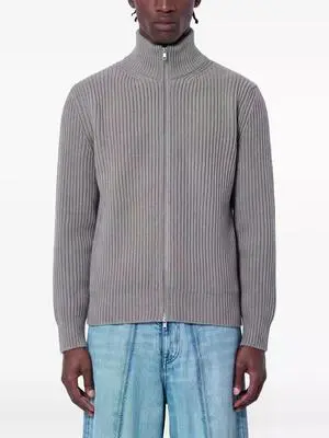 MAISON MARGIELA Ribbed Knit Zip-up Sweater - Grey