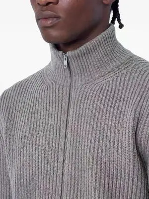 MAISON MARGIELA Ribbed Knit Zip-up Sweater - Grey